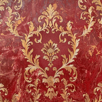 Vasari Sienna Damask Marble Red Gold Wallpaper Luxury Italian Textured ...