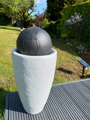Vase Globe Water Feature with LED Lights - Solar Panel 65x31x31
