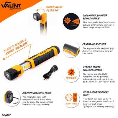 Vaunt 300 Lumen Compact Torch Floodlight Magnetic Base 80m Beam Range ...