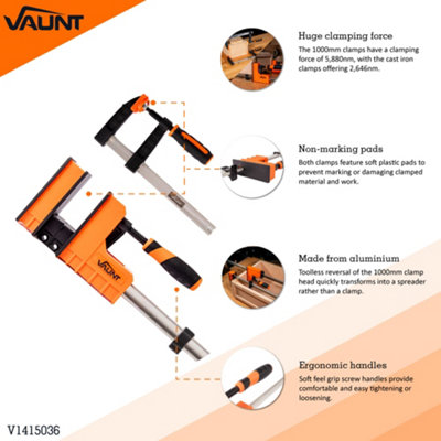 Vaunt 8 Piece Kit Clamp Set 1000mm Sliding Body Bar +200mm Cast Iron ...