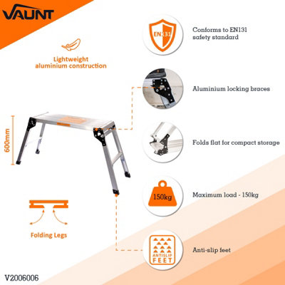 Vaunt Aluminium Work Platform 825mm x 300mm Folding Long Hop Up Step ...