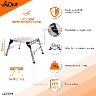 Vaunt V2006005 Aluminium Work Platform 600mm x 600mm Non Slip Step Up ...