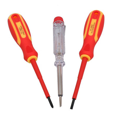 VDE Insulated Electrical Screwdrivers + Mains Tester Phillips Flat 8pc ...