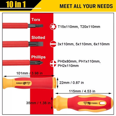 VDE Insulated Interchangeable Screwdriver Set 10 Piece - Electrician ...