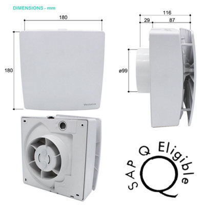 Vectaire ELX1003 Elix Centrifugal Fan - 3 Speed - Pullcord - Remote ...