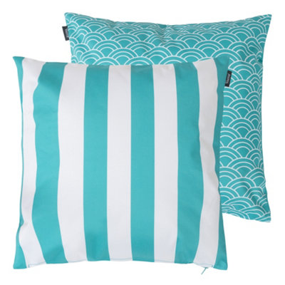 Veeva Deck Stripe Set of 2 Peppermint Outdoor Cushion | DIY at B&Q