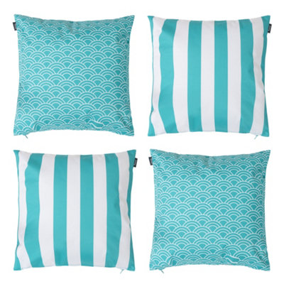 Veeva Deck Stripe Set of 4 Peppermint Outdoor Cushion | DIY at B&Q