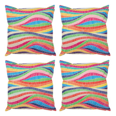 Veeva Indoor Outdoor Cushion Set of 4 Rainbow Stripe Water Resistant ...