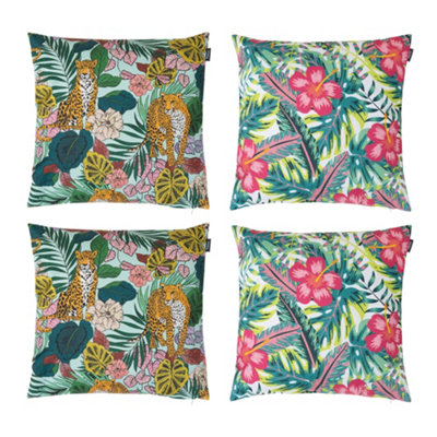 Veeva Tropical Palm Prints Indoor Set of 4 Outdoor Cushions ...