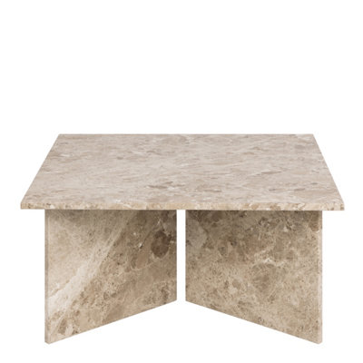 Vega Square Coffee Table with Brown Marble Top 90cm