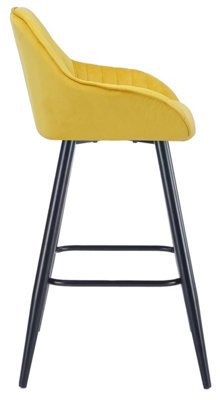 Velluto Velvet Mustard Kitchen Bar Stool with Fixed Height