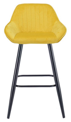 Velluto Velvet Mustard Kitchen Bar Stool with Fixed Height