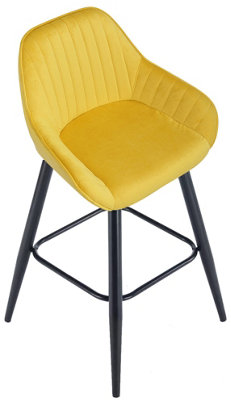 Velluto Velvet Mustard Kitchen Bar Stool with Fixed Height