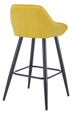 Velluto Velvet Mustard Kitchen Bar Stool with Fixed Height