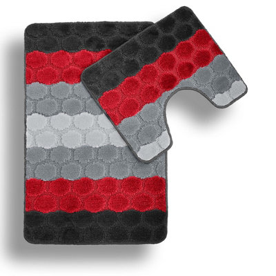 Velosso Hex Stripe Bath and Pedestal Mat Red