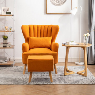 Velvet Accent Armchair with Footstool High Back and Lumbar Pillow at B&Q