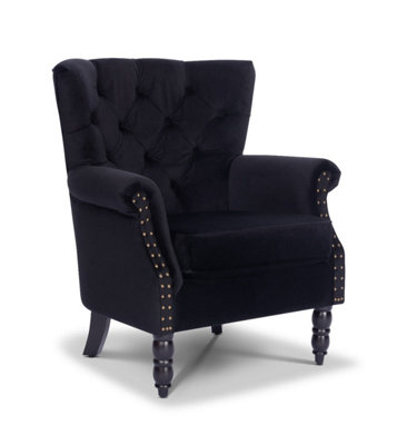 Velvet Black Accent Wingback Chair