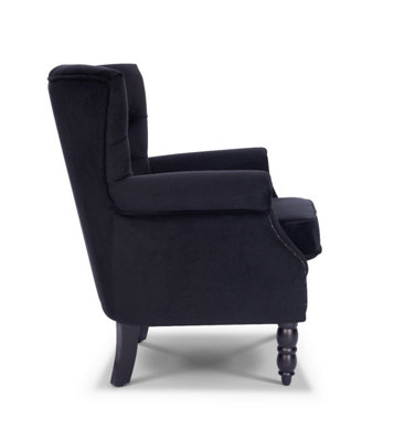 Velvet Black Accent Wingback Chair
