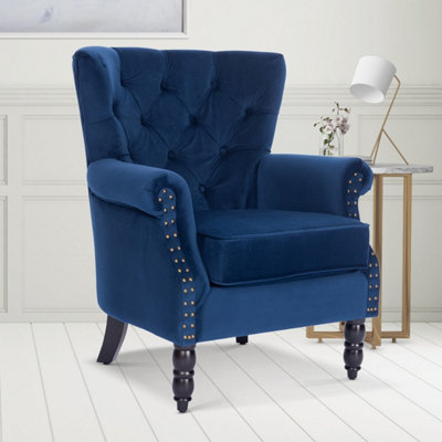 VELVET BLUE ACCENT WINGBACK CHAIR