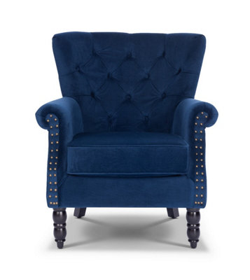 VELVET BLUE ACCENT WINGBACK CHAIR