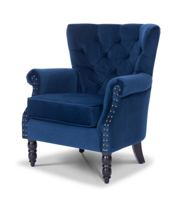 Velvet Blue Accent Wingback Chair