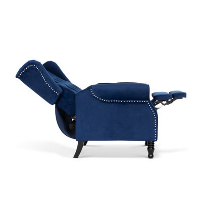 Velvet Blue Manual Recliner Wingback Chair