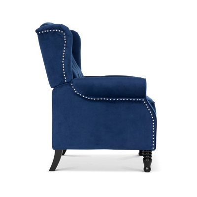 Velvet Blue Manual Recliner Wingback Chair