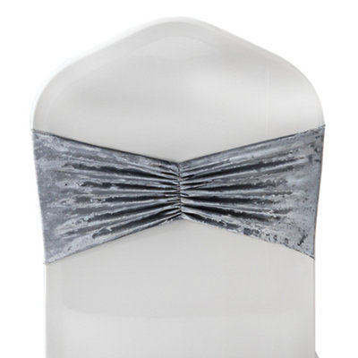 Velvet Chair Band Glitz Shiny Fabric Strechy Chair Band Sash, Silver, 1pc