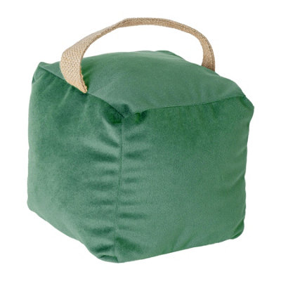 Velvet Cube Door Stop - 14cm x 14cm x 14cm - Green | DIY at B&Q