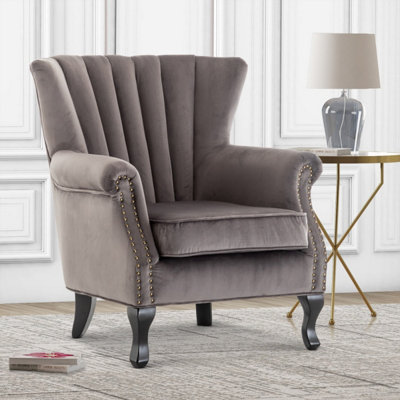 Velvet Dark Grey Jemma Accent Wingback Chair | DIY at B&Q