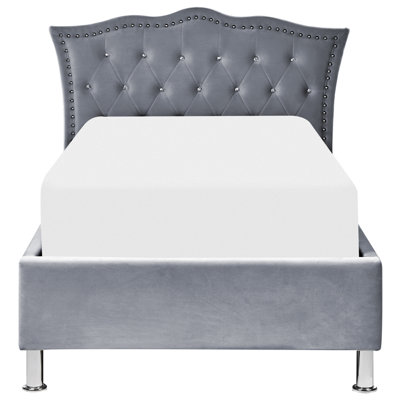 Buy Velvet EU Single Size Bed with Storage Grey METZ at B&Q