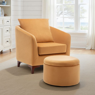VELVET GOLD ANGELA ACCENT TUB CHAIR WITH OTTOMAN