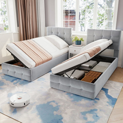 Velvet & Iron Hydraulic Bed-Double Bed 180x190cm split into two Single ...