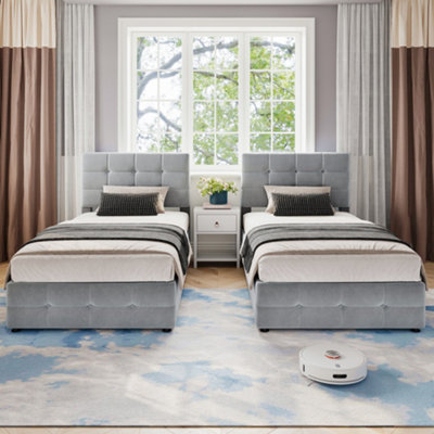 Velvet & Iron Hydraulic Bed-Double Bed 180x190cm split into two Single ...