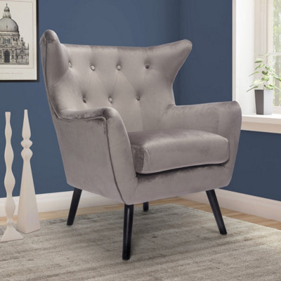 Buy Velvet Light Grey Brianna Accent Wingback Chair at B&Q