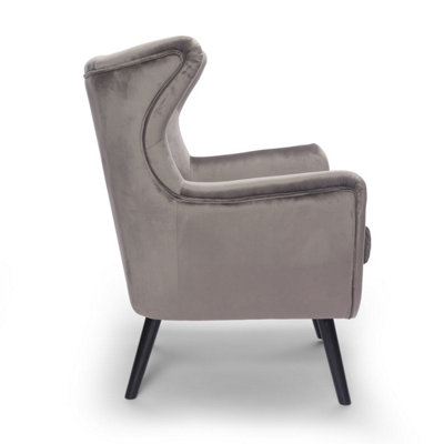 Velvet Light Grey Brianna Accent Wingback Chair