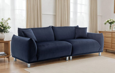 Velvet Navy Blue 3 Seater Sofa