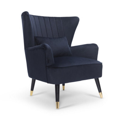 Velvet Navy Blue Accent Wingback Chair