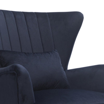 Velvet Navy Blue Accent Wingback Chair