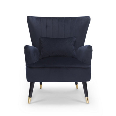 Velvet Navy Blue Accent Wingback Chair