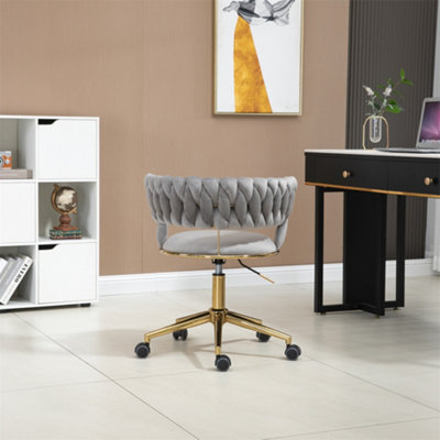Velvet Office Desk Chair with Hand Woven Backrest, Swivel & Height ...