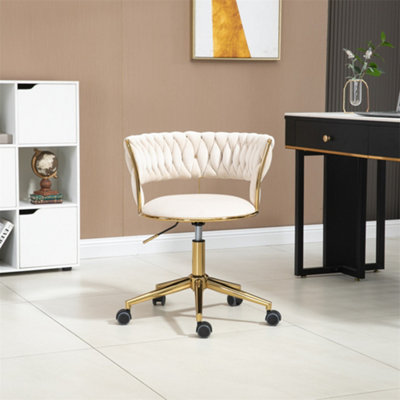 Velvet Office Desk Chair with Hand Woven Backrest, Swivel & Height ...