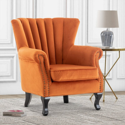 Velvet Orange Accent Wingback Chair