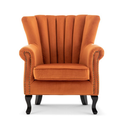 Velvet Orange Accent Wingback Chair