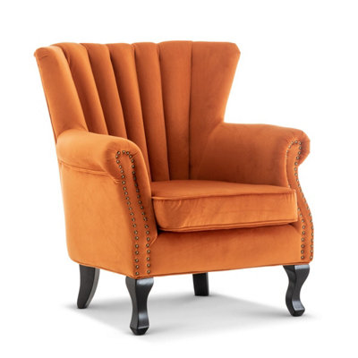 Velvet Orange Accent Wingback Chair