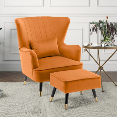 Velvet Orange Camila Accent Wingback Chair with Footstool