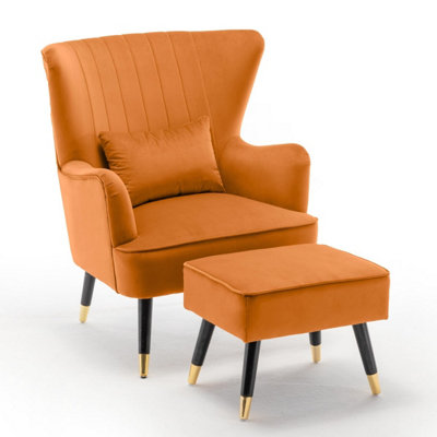 Velvet Orange Camila Accent Wingback Chair with Footstool