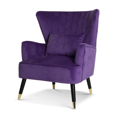 Velvet Purple Camila Accent Wingback Chair with Footstool