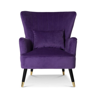 Velvet Purple Camila Accent Wingback Chair with Footstool