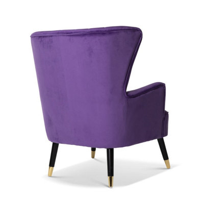 Velvet Purple Camila Accent Wingback Chair with Footstool